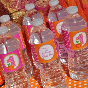 Pumpkin Party Water Bottle Labels, 1st Pumpkin Patch Birthday Drink ...