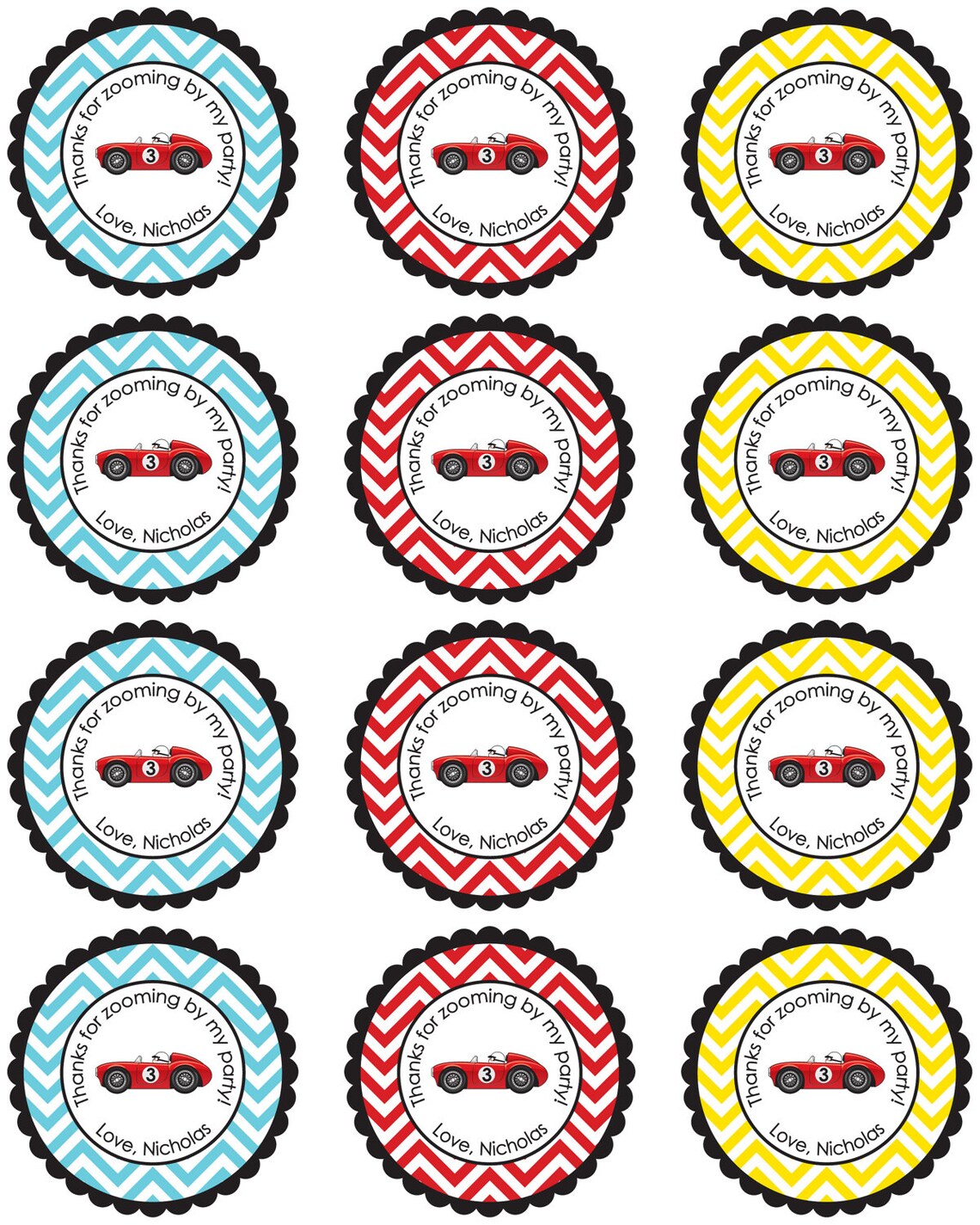 Party Favor Stickers Chevron Race Car Birthday Boys - Etsy