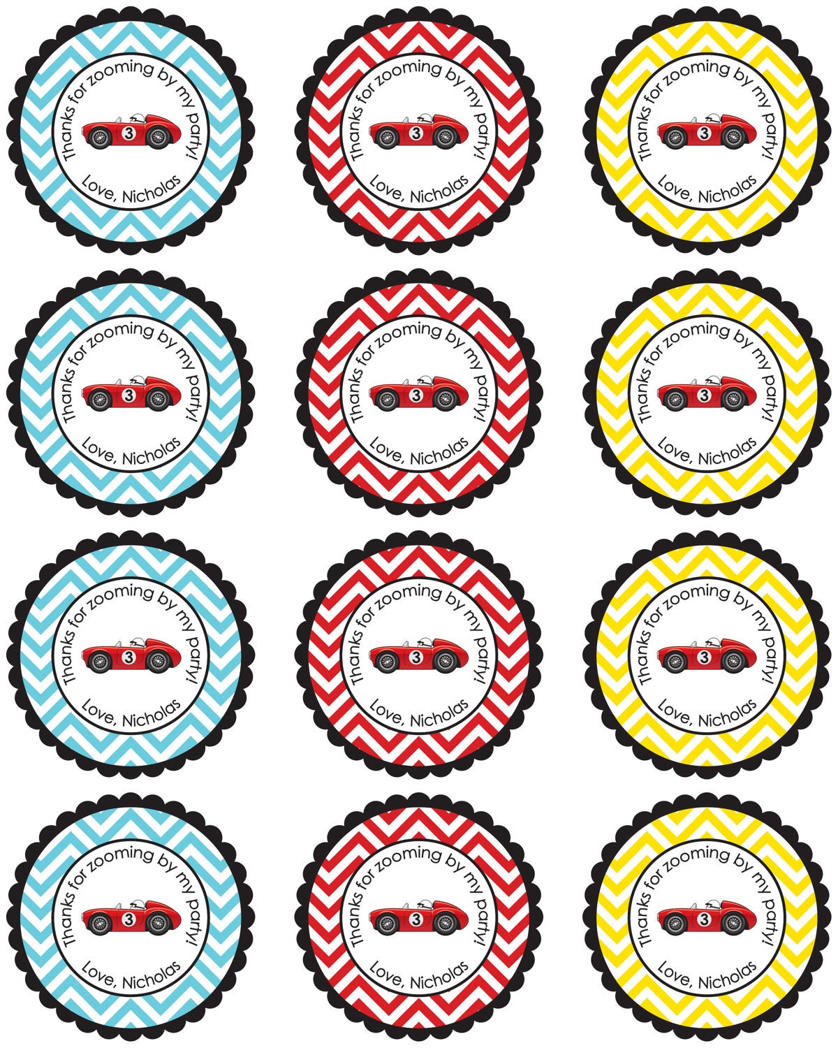 Party Favor Stickers Chevron Race Car Birthday Boys - Etsy