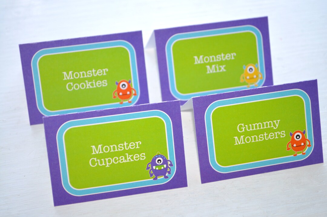 Monster Birthday Food Label Tent Cards - Monster Party - Personalized ...