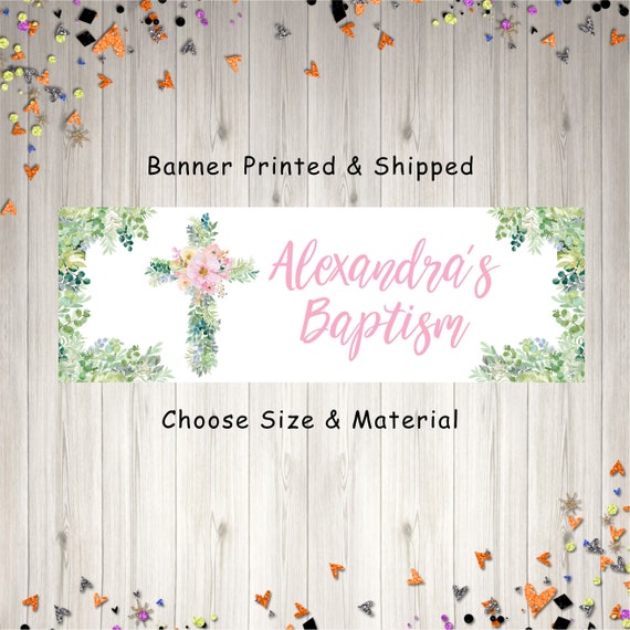 Baptism Banner Girl, Baby Christening Banner, Greenery Pink Floral ...