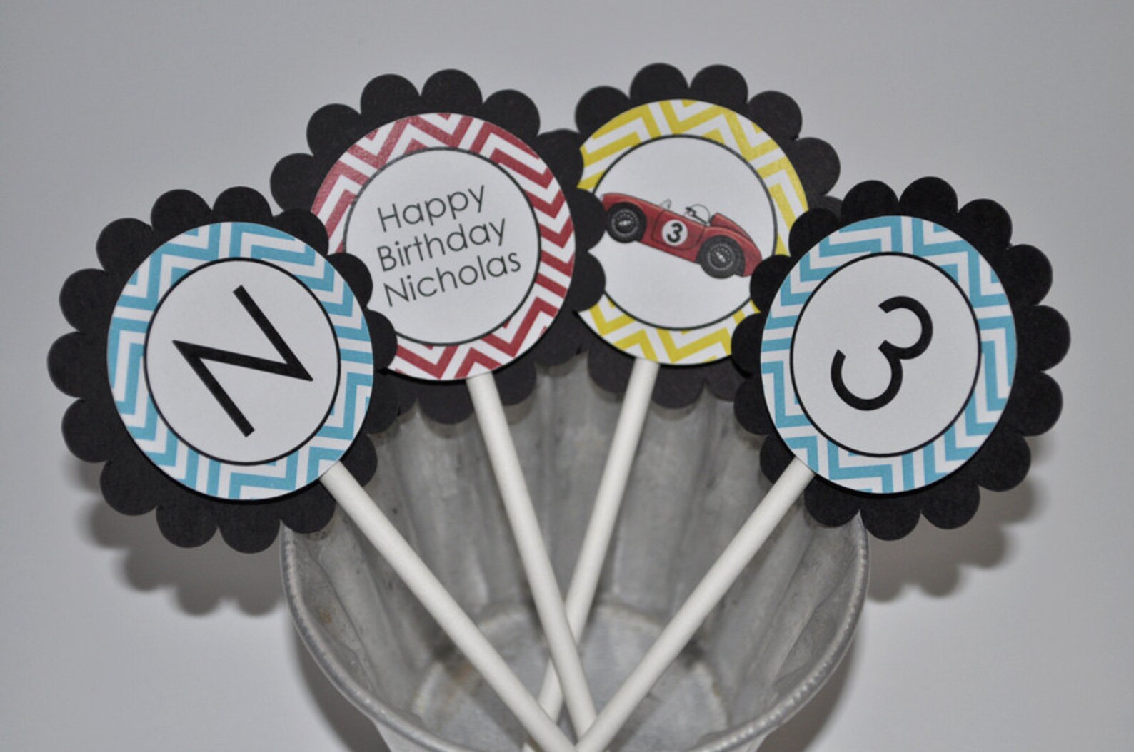 Boys Birthday Cupcake Toppers Chevron Birthday Decorations - Etsy