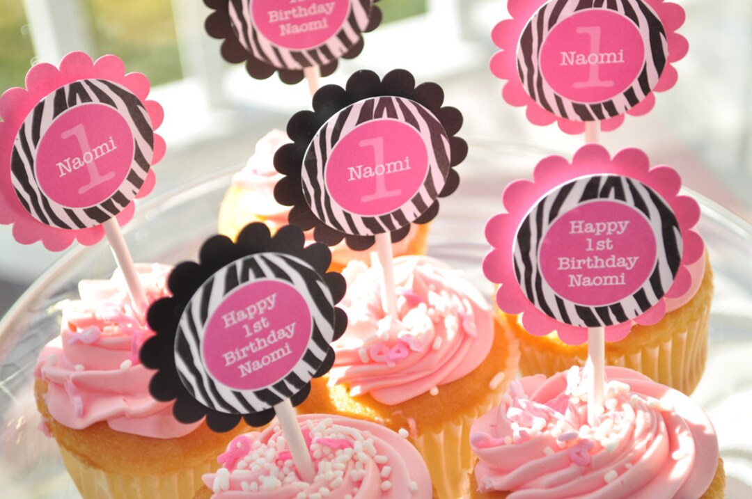 Zebra Cupcake Toppers, Girls 1st Birthday Party, Zebra Stripe Party ...