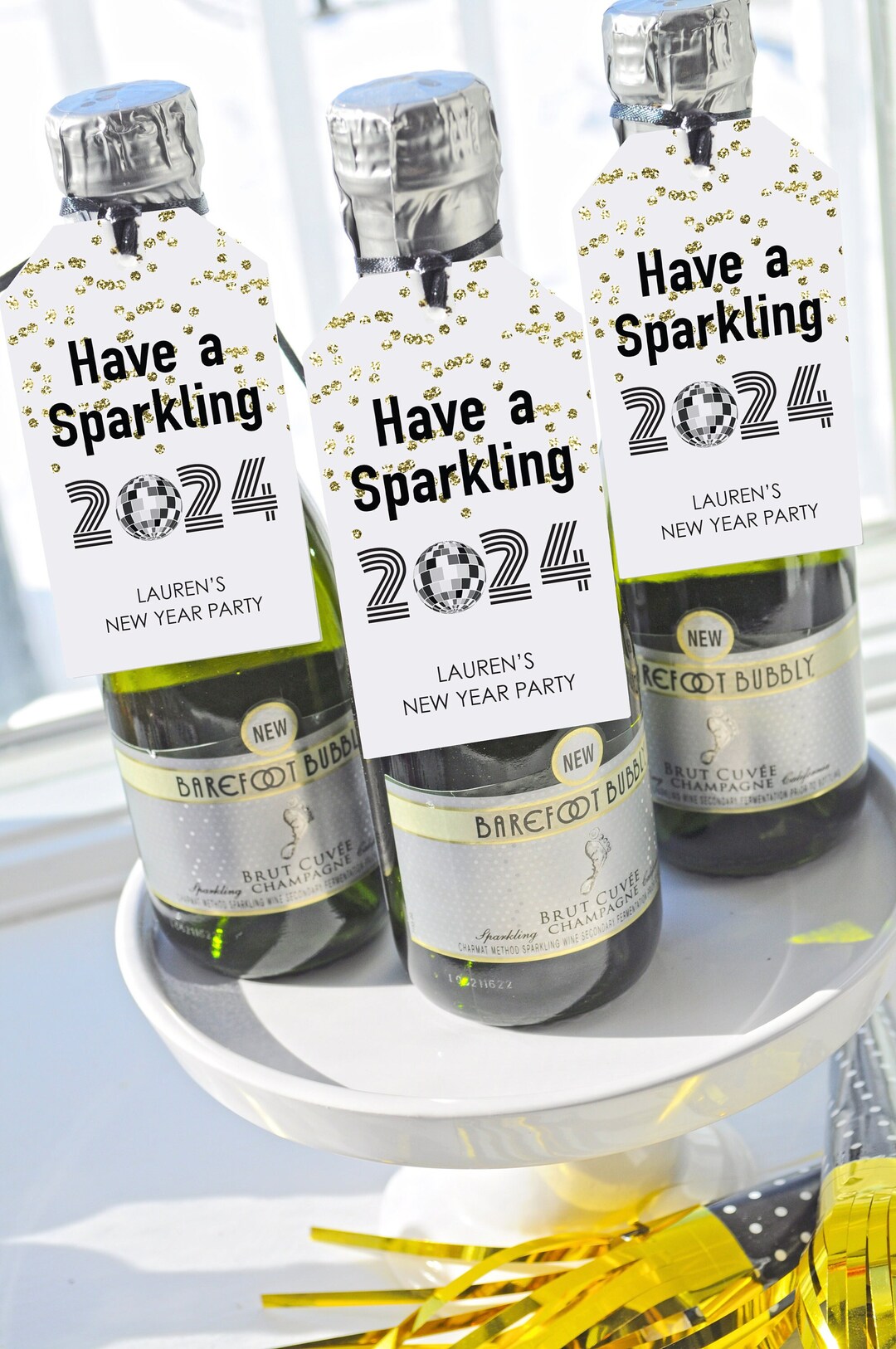 New Years 2024 Champagne Favor Tags, Mini Wine Bottle Favor Tags, New ...
