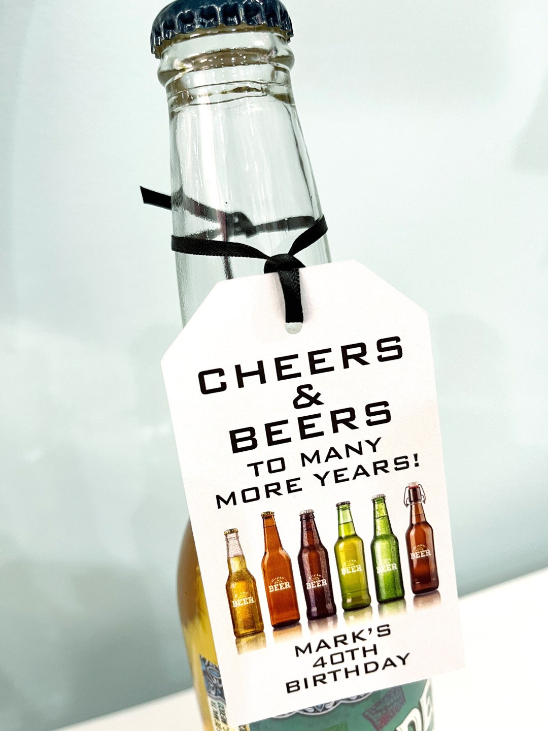 Beer Bottle Favor Tags, Cheers & Beers Adult Birthday Party 40th, 50th ...