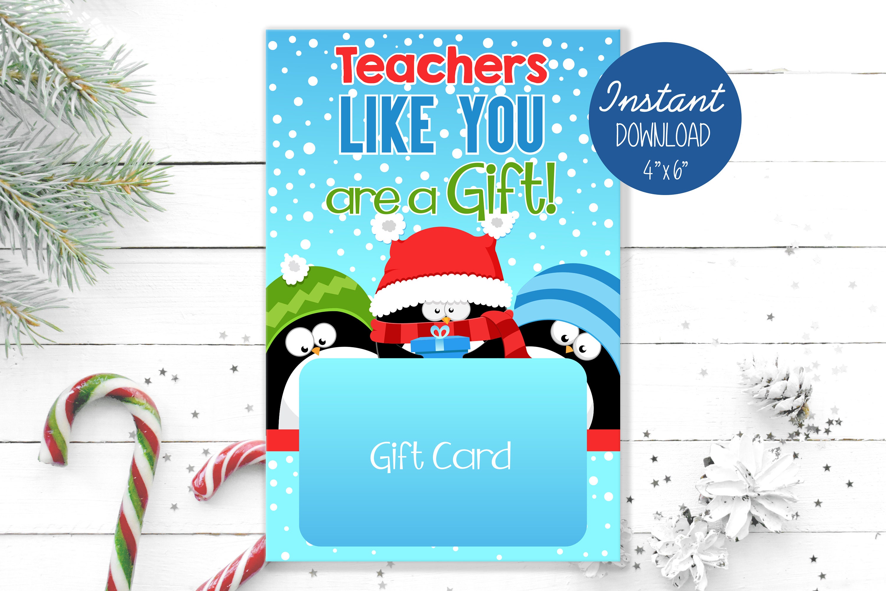 Printable Teacher Christmas Gift Card Holder Instant Digital Download ...