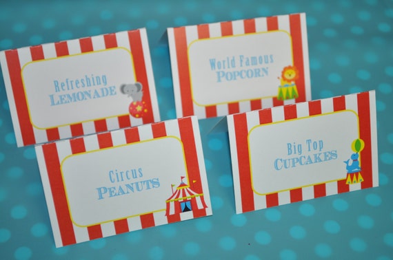 Circus Party Food Label Tent Cards - Buffet Labels - Carnival Birthday ...