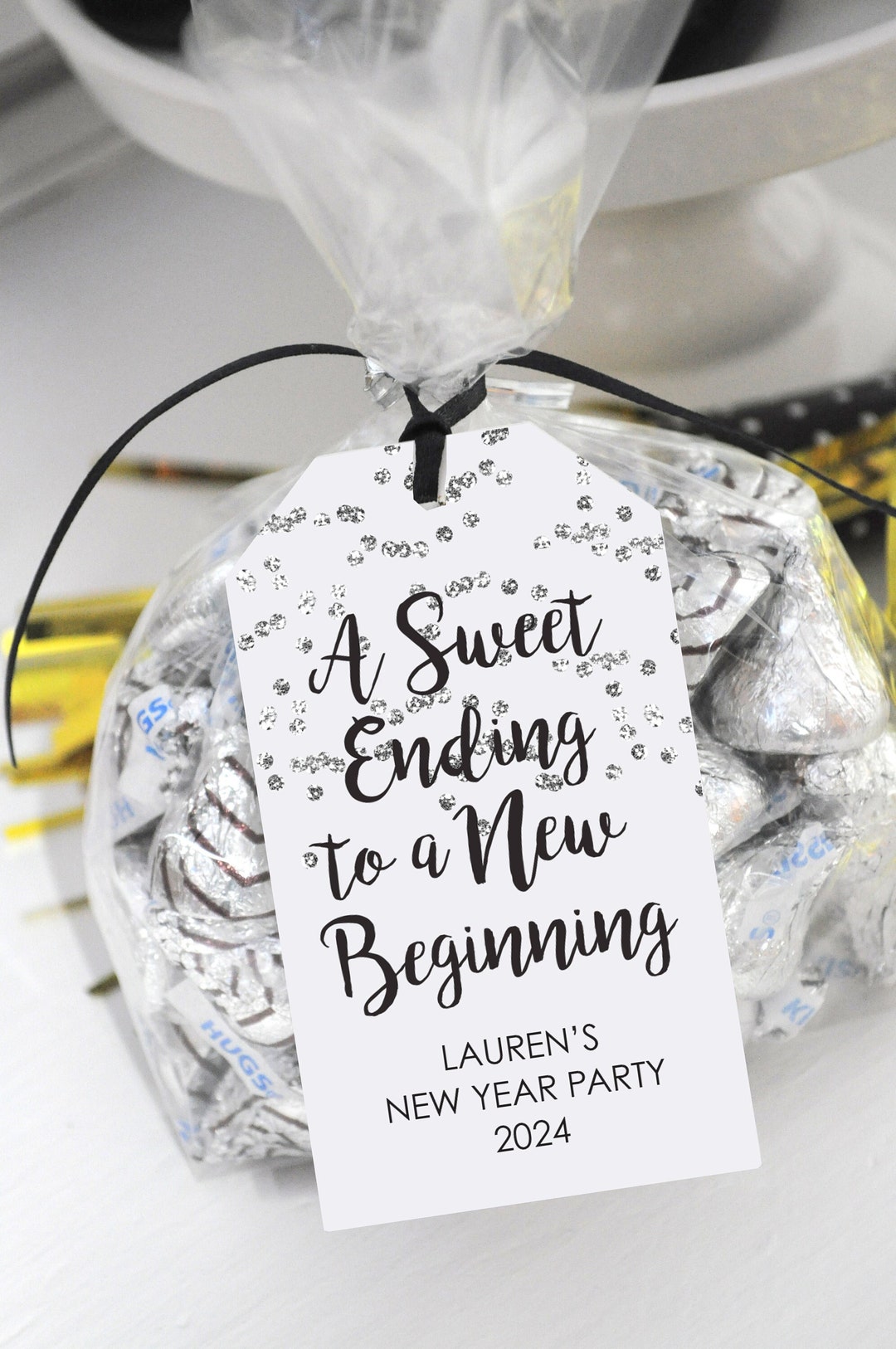 New Years 2024 Eve Party Favor Tags, Kisses Treat Tags, New Year Tags ...