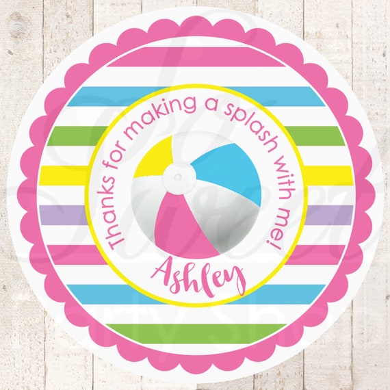 Girls Pool Party Favor Stickers, Birthday Party, Summer Party, Thank ...