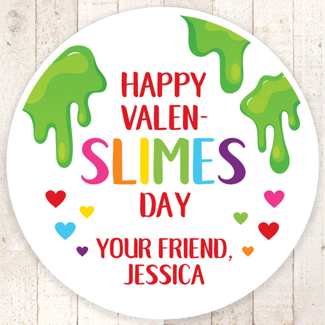 Slime Valentines Day Stickers, Kids Valentines Day Cards, Treat Bag ...