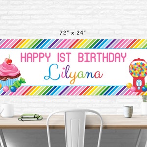 Birthday Banner Sweet Shoppe, 1st Birthday Banner Rainbow Candy Land ...