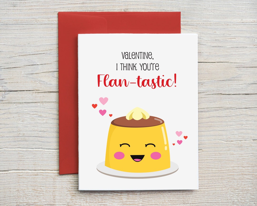 Valentine Card You're Flan Tastic Funny Valentine Card Pun Valentine ...