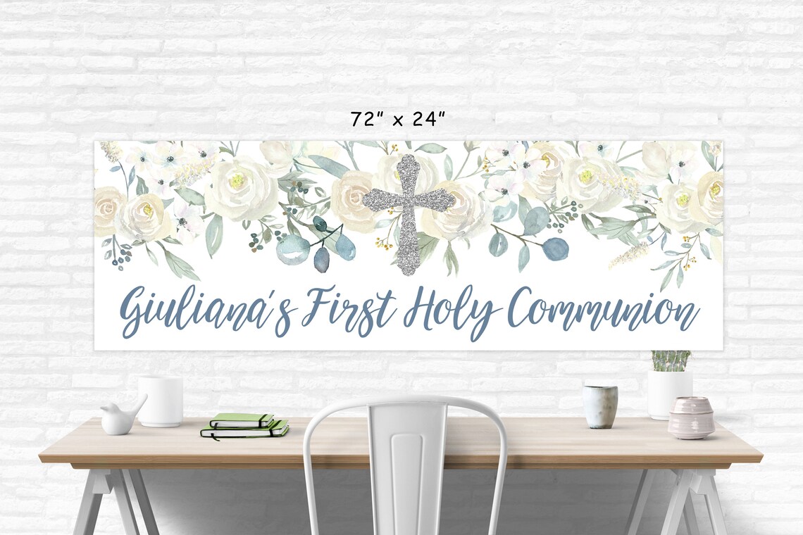 First Holy Communion Banner, 1st Communion Party Decorations, Boy or ...