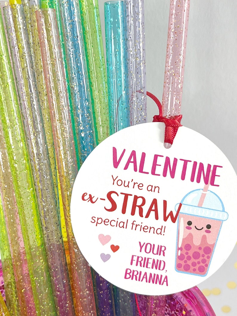Valentine Tags for Kids Straws Boba Tea, School Valentines Day Cards ...