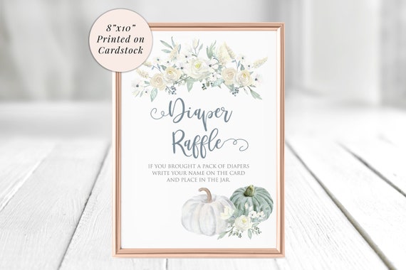 Pumpkin Diaper Raffle Sign 8x10 Print, White Pumpkin Baby Shower ...
