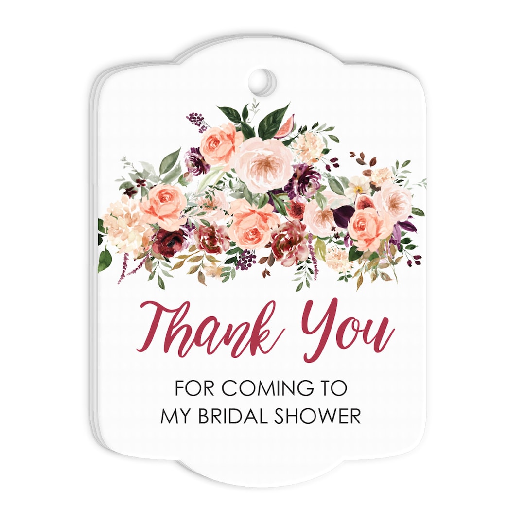 Bridal Shower Favor Tags Thank You Tags Fall Floral Burgundy Floral ...