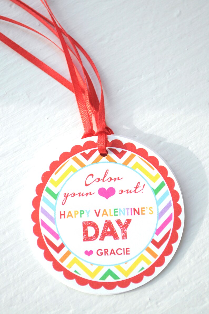 Crayon Valentine Tags Color Your Heart Out Valentine Kids | Etsy