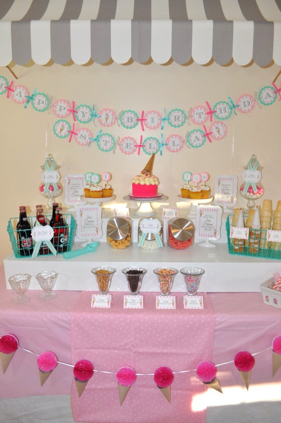 Ice Cream Birthday Banner, 1st Birthday, Sweet Shoppe, Vintage Ice ...