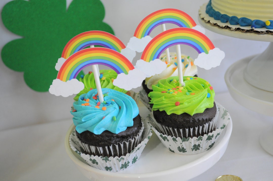 Rainbow Cloud Birthday Cupcake Toppers, Rainbow Birthday Party ...