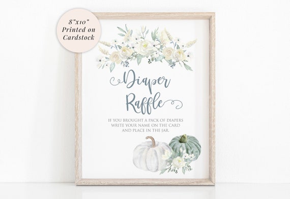 Pumpkin Diaper Raffle Sign 8x10 Print, White Pumpkin Baby Shower ...
