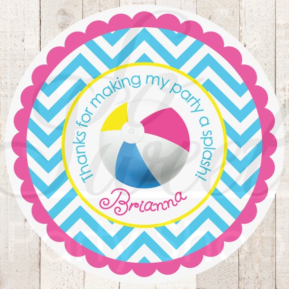 Pool Party Birthday Party Favor Sticker Labels, Beach Ball, Summer ...