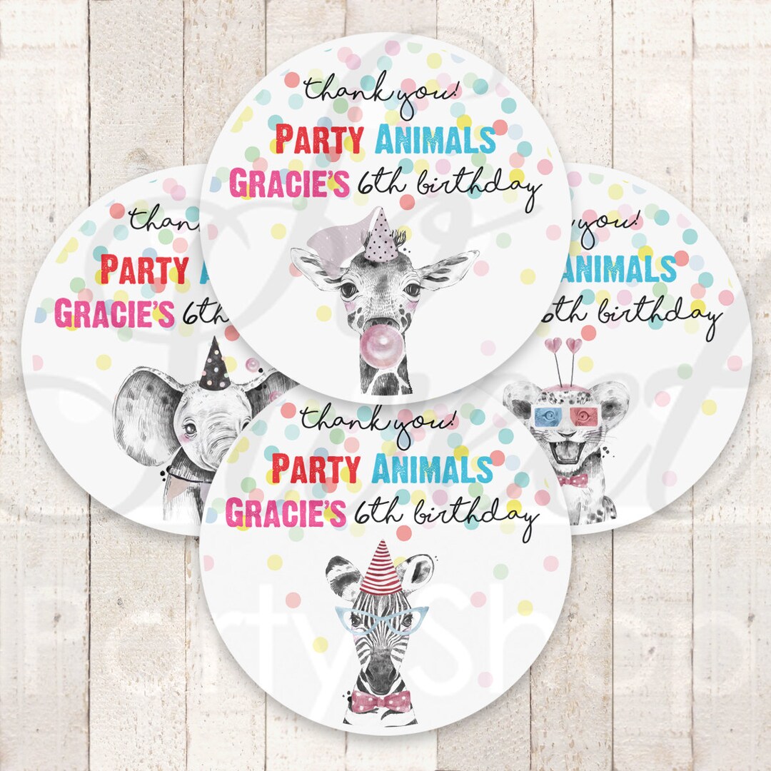 Party Animals Birthday Party Favor Stickers, Zoo Party Favor Labels ...