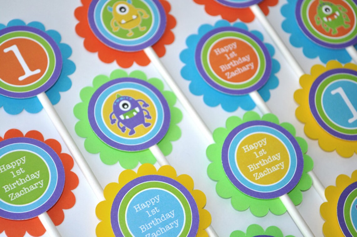 Monster Birthday Favor Sticker Labels Boys 1st Birthday - Etsy