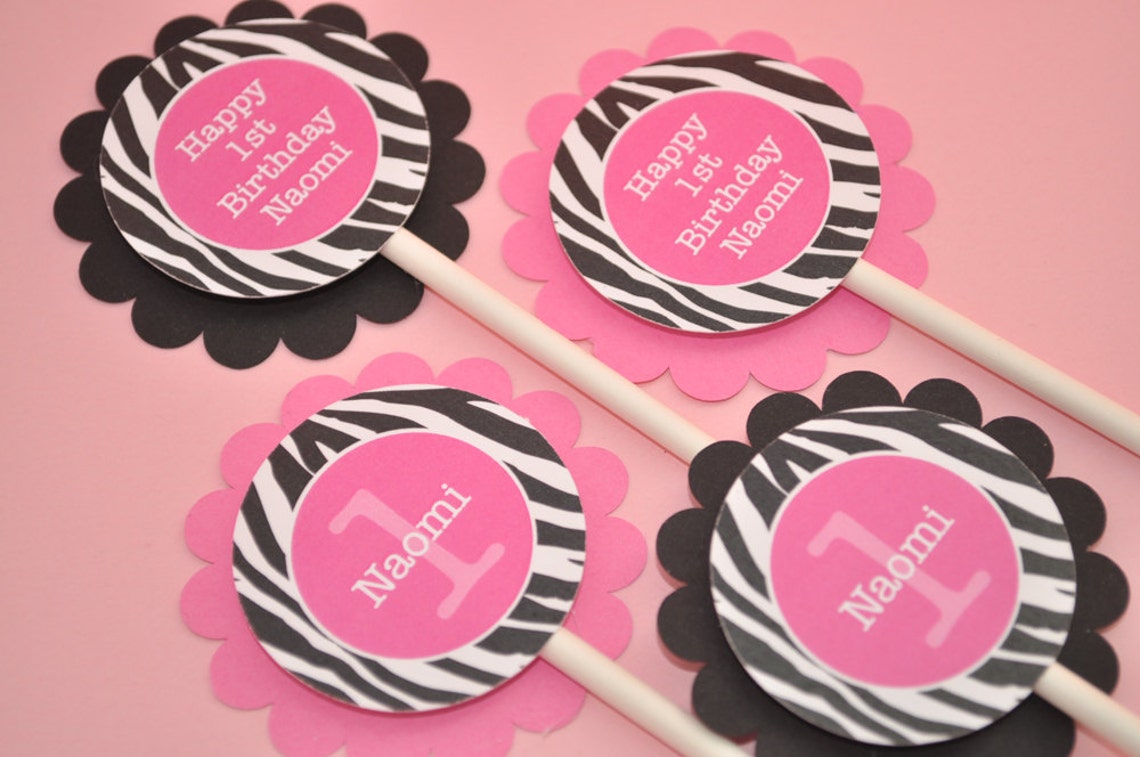 Zebra Cupcake Toppers Girls 1st Birthday Party Zebra Stripe | Etsy