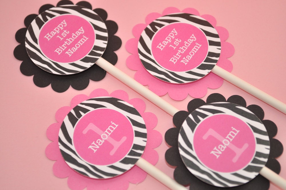 Zebra Cupcake Toppers, Girls 1st Birthday Party, Zebra Stripe Party ...
