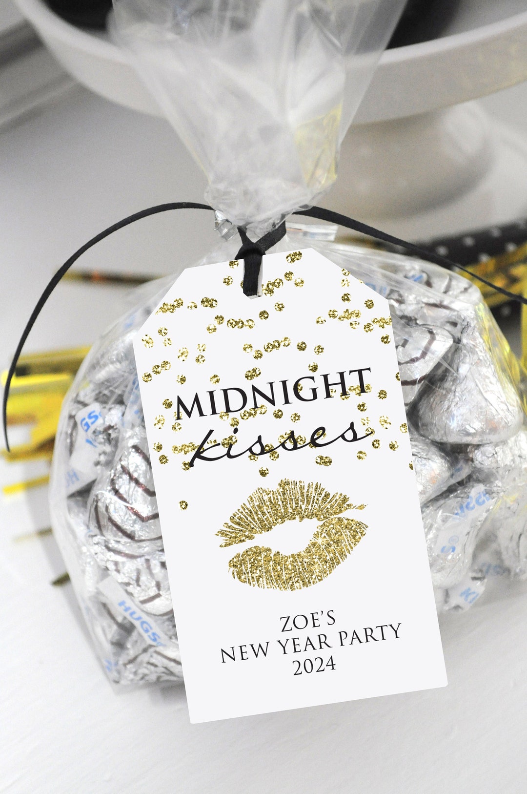 New Years 2024 Tags Midnight Kisses Party Favors, Kisses Treat Tags ...