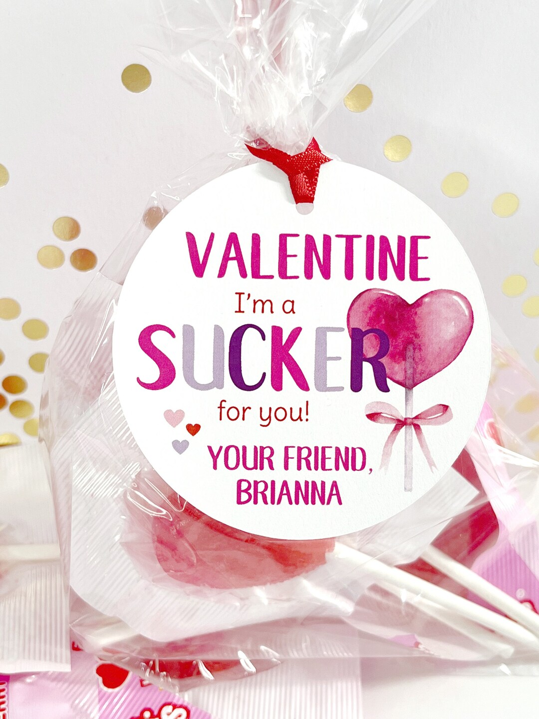 Sucker Valentine Tags, Heart Lollipop Sucker for You School Valentines ...