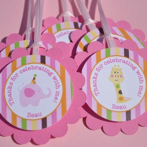 Girls Birthday Party Favor Tags, Elephant and Giraffe Stripes, Birthday ...