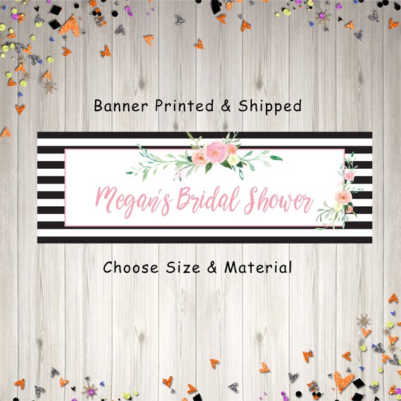 Bridal Shower Banner, Pink Floral Black Stripe Bridal Shower ...