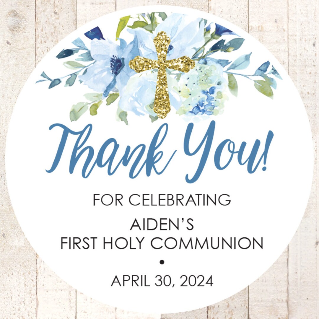 First Holy Communion Favor Stickers Boys 1st Holy Communion Thank You ...