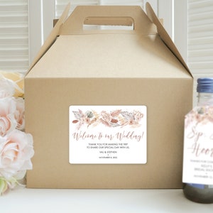Wedding Welcome Gable Boxes and Stickers Wedding Hotel Guest Welcome Boxes Boho Floral Pampas ...