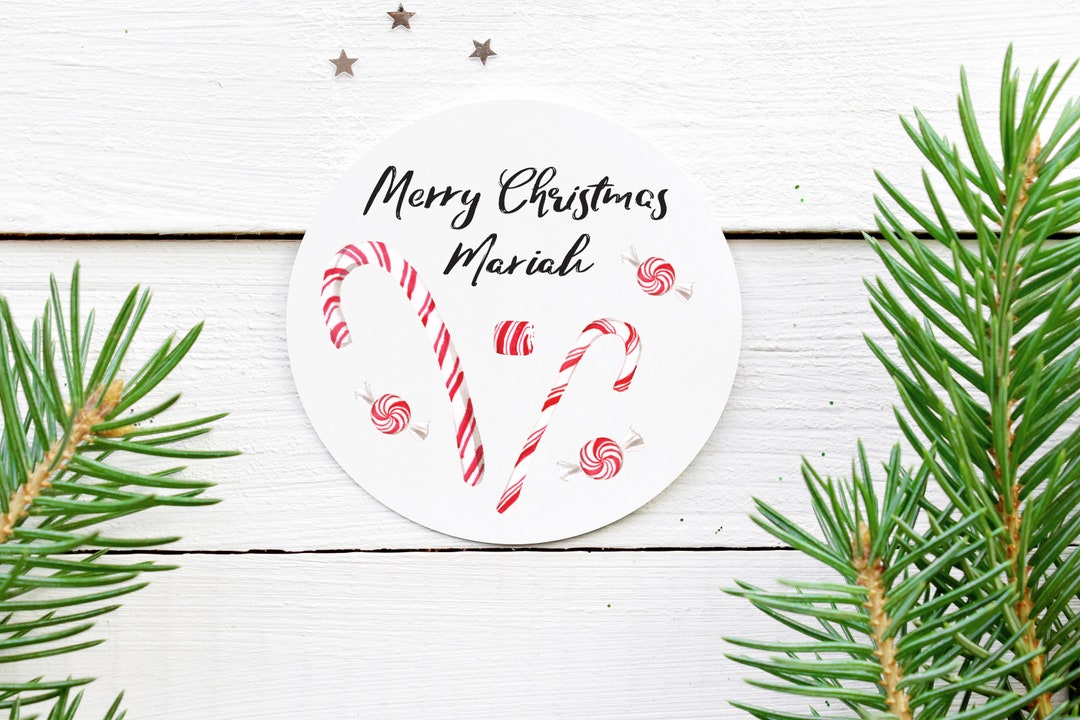 Christmas Stickers Gift Tags Candy Cane, Merry Christmas Labels, Happy ...