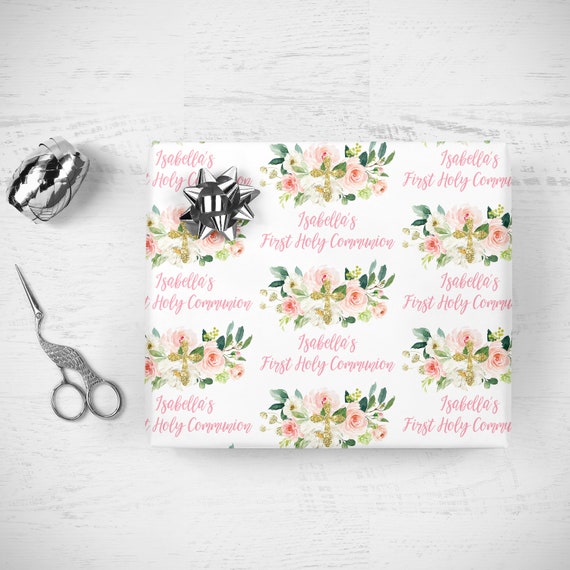 Girls First Holy Communion Gift Wrap Sheets, Personalized First Holy ...