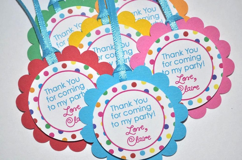 Birthday Thank You Tags Party Favor Tags Rainbow Polkadots Personalized ...