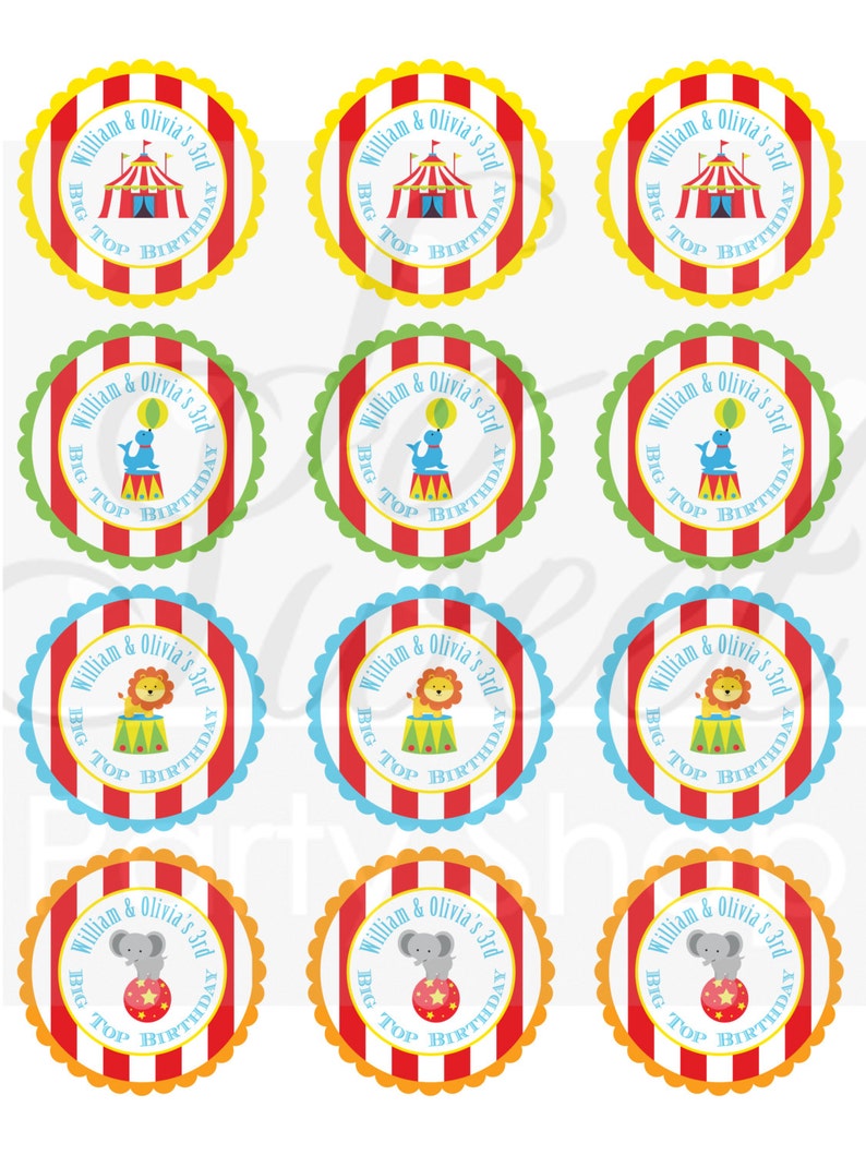 Circus Birthday Stickers Circus Party Favor Sticker Labels - Etsy