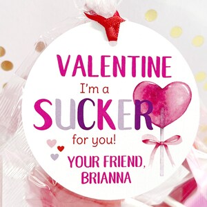 Sucker Valentine Tags, Heart Lollipop Sucker for You School Valentines ...