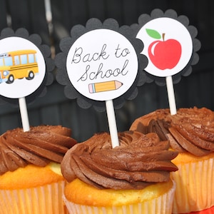 Back to School Party CUPCAKE TOPPERS, Teacher, Classroom Decor, School ...