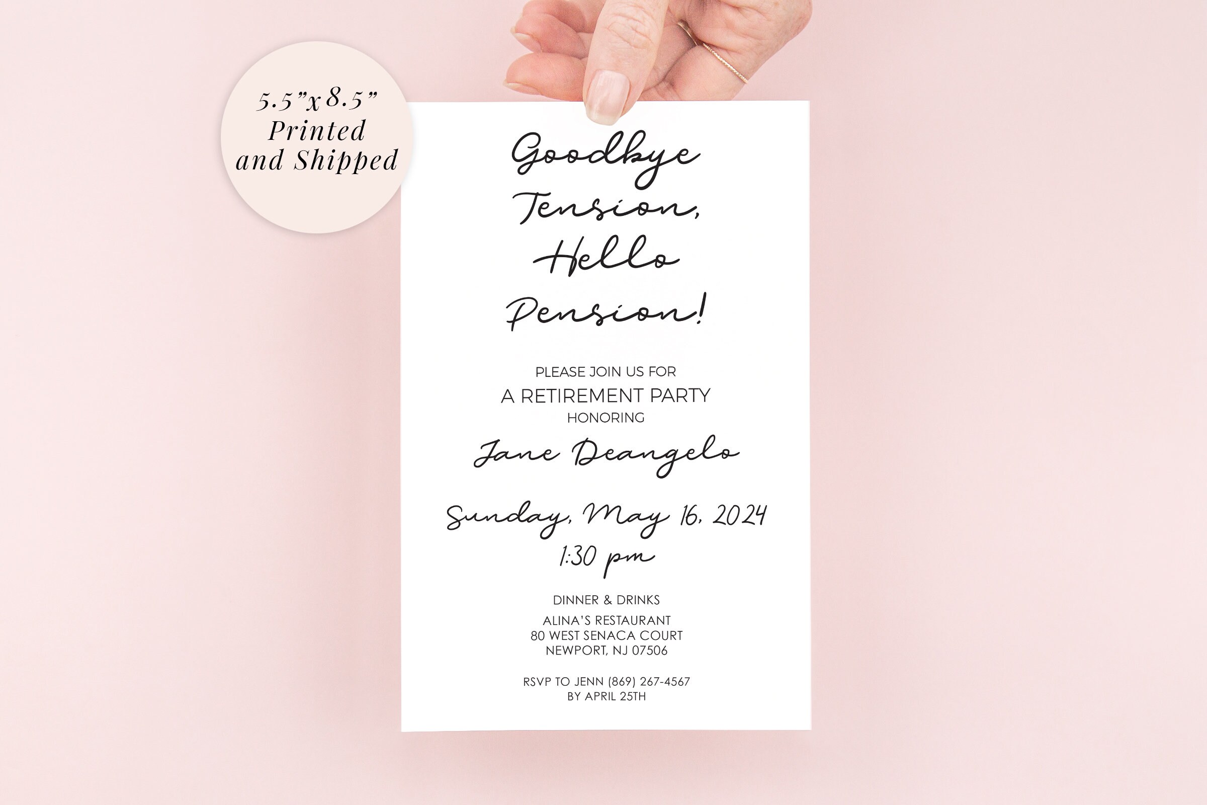 Retirement Party Invitations Goodbye Tension Hello Pension Modern ...