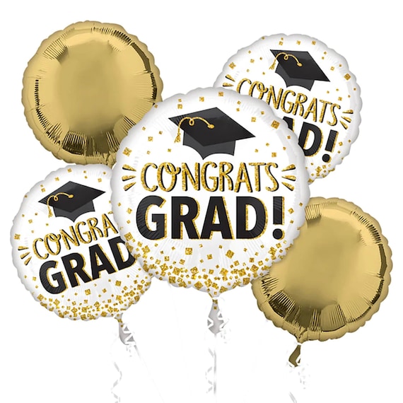 Graduation Balloon Bouquet Foil Mylar Gold Polkadot Balloon ...