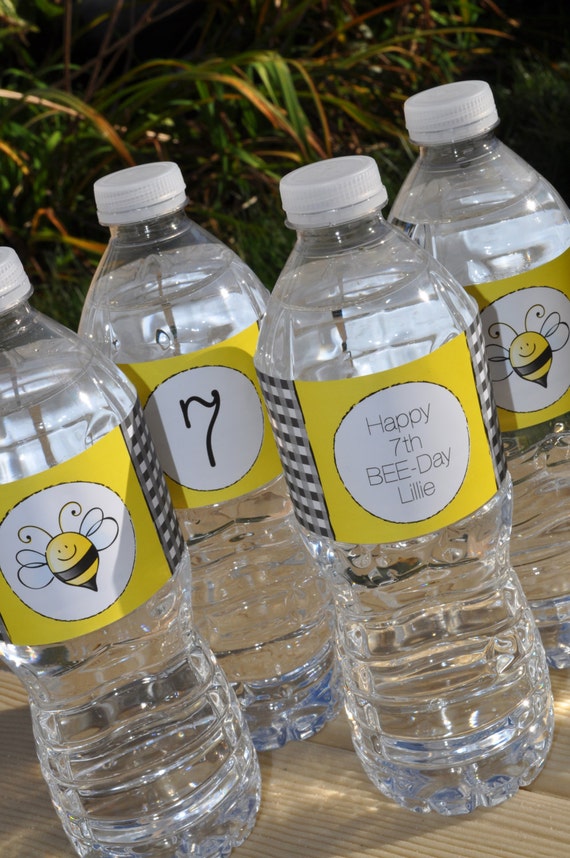 Bee Birthday Water Bottle Labels - Bumble Bee Theme - Happy BEE-Day ...