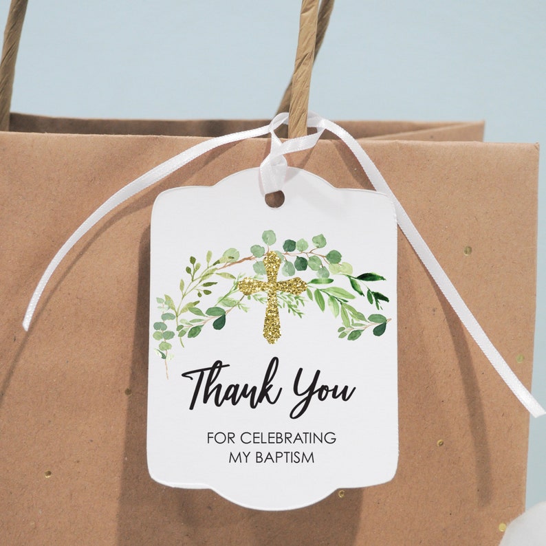 Baptism Thank You Tags Greenery Leaves Baptism Gift Tags Favor - Etsy