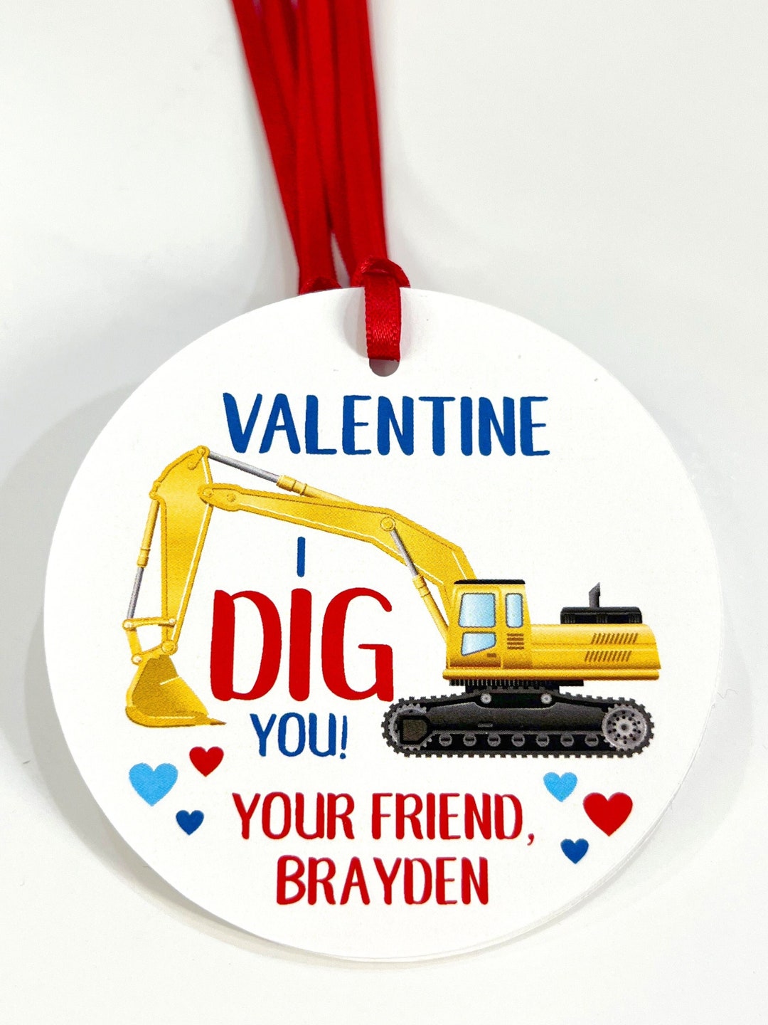 Valentine Tags for Kids, I Dig You Construction Vehicle, School ...