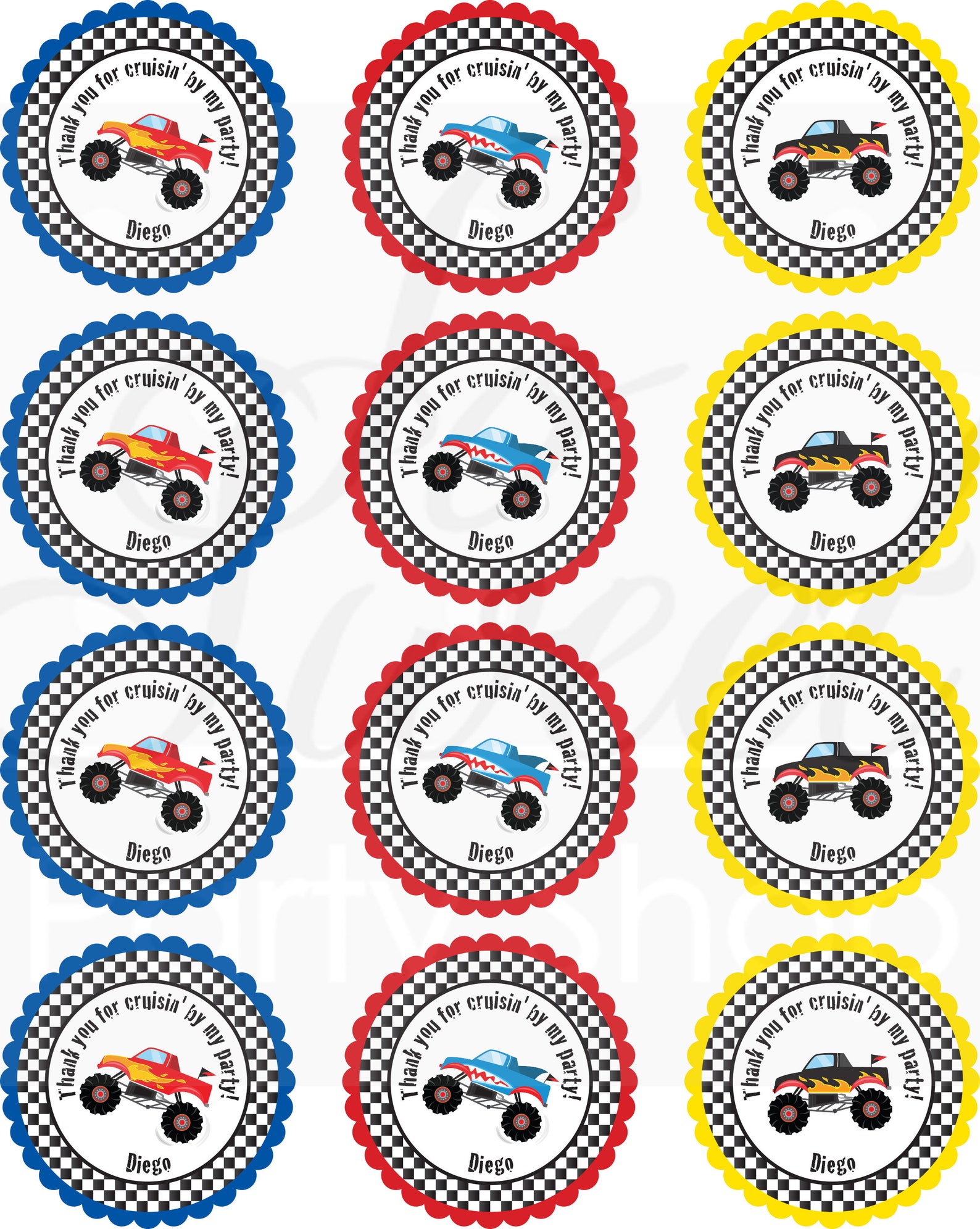 Monster Truck Birthday Party Favor Stickers Racing Monster | Etsy