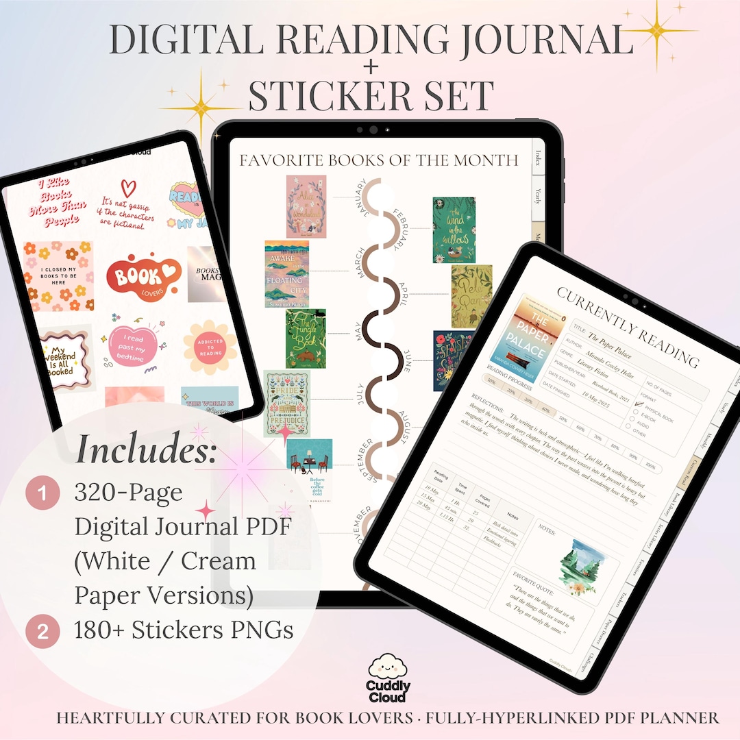 Digital Reading Journal Bundle: Hyperlinked Planner + Literary Stickers ...