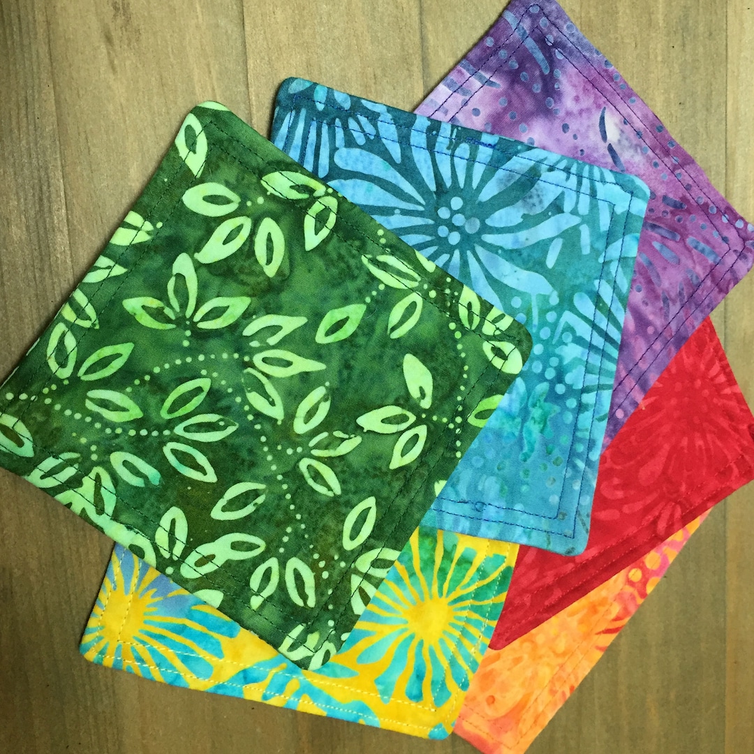 Six Unpaper Rainbow Coasters / Batik / 100% Cotton / Machine Washable ...