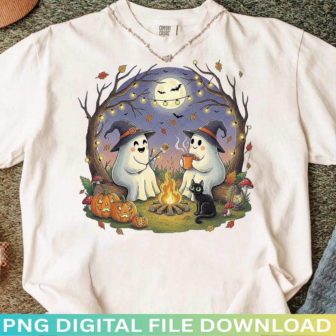 Halloween Ghost Friends PNG File | Cozy Halloween Campfire Design ...